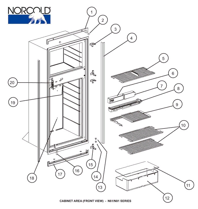 Norcold Model N811 Front Cabinet Area | High Sky RV Parts