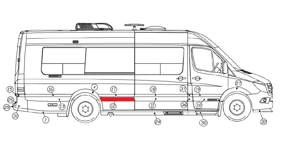 Airstream Interstate Body Panel Passenger Side Middle Rear Silver ...